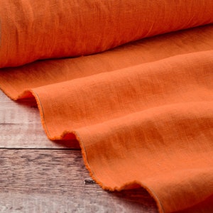 Tangerine Linen Fabric by the Metre, Pure Softened Orange Linen Fabric ...