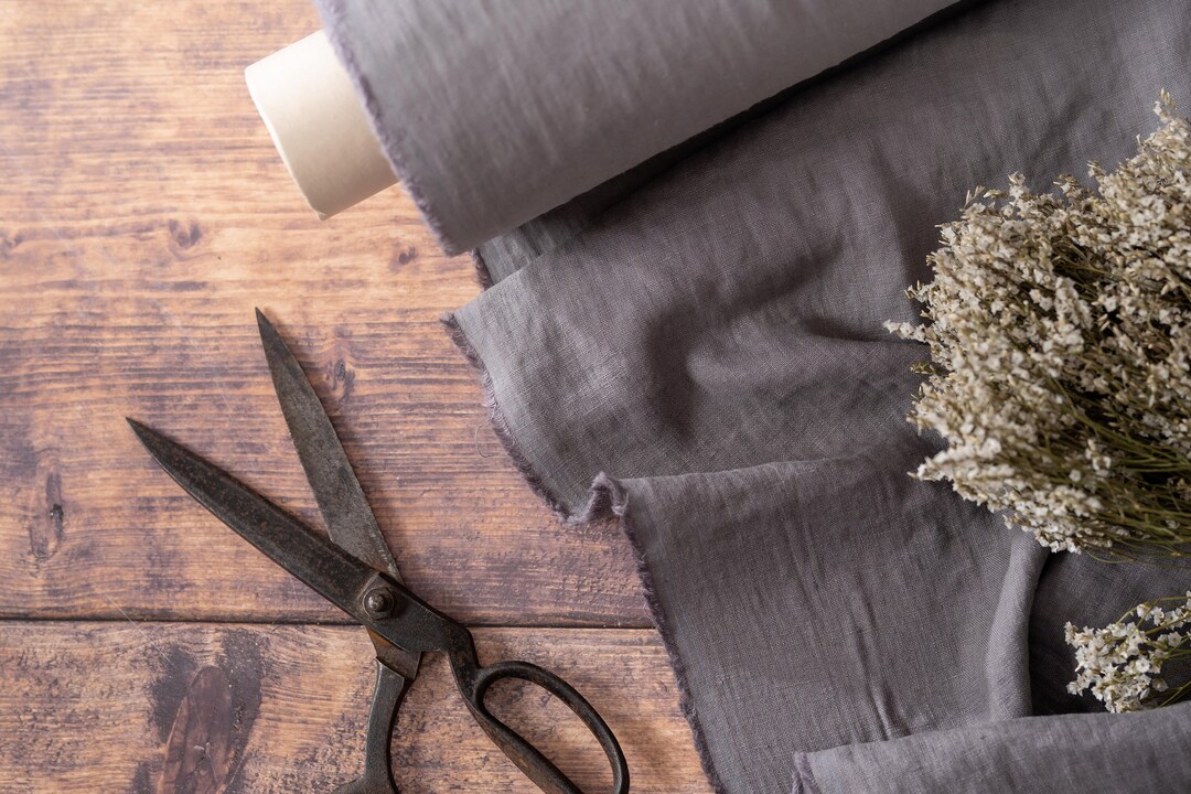 Graphite Grey Linen Fabric by the Metre, OEKO Tex Certified Washed and ...