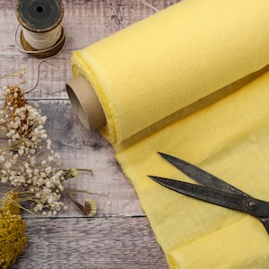 Pale Yellow Linen Fabric by the Metre, Pure Soft Linen Fabric, 205 Gsm ...