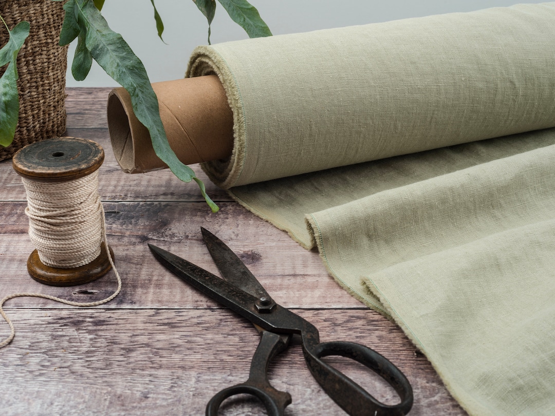 Light Sage Green Linen Fabric, Soft Washed Lithuanian Linen, OEKO-TEX ...