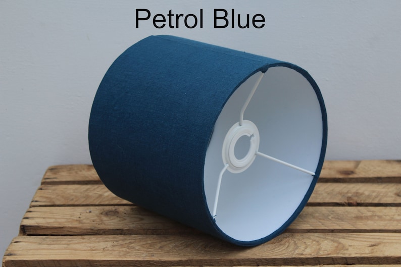 Blue Lampshades, Stonewashed Blue Linen Lamp Shades, UNO Drum Large ...