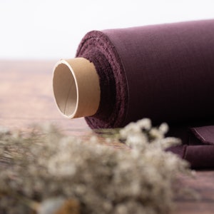Dark Plum Purple Linen Fabric by the Metre, OEKO Tex Certified Washed ...