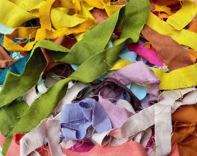 100g Random Selection Long Linen Fabric Strip Packs, Frayed Ribbon ...
