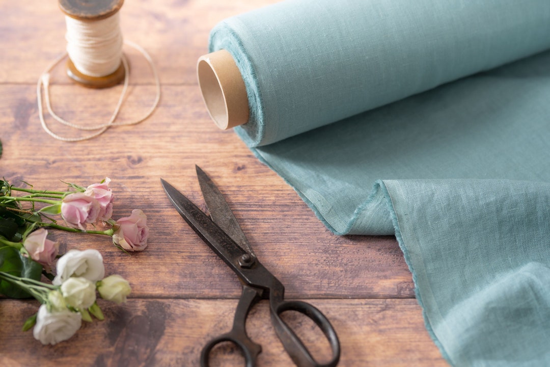 Dusty Turquoise Linen Fabric by the Metre, OEKO Tex Certified Washed ...