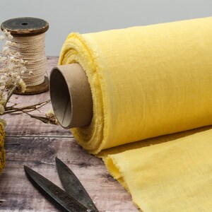 Pale Yellow Linen Fabric by the Metre, Pure Soft Linen Fabric, 205 Gsm ...