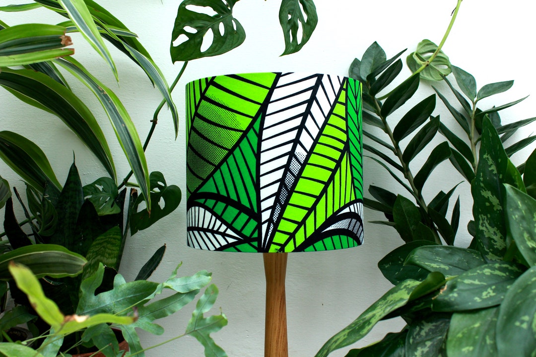 Green Leaf Lamp Shade, Tropical Lampshade, Wax Print Patterned ...