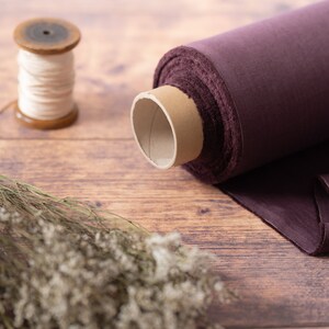 Dark Plum Purple Linen Fabric by the Metre, OEKO Tex Certified Washed ...