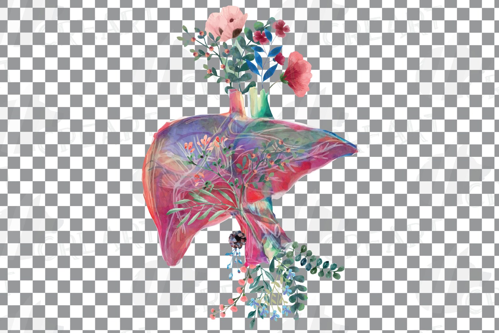 Floral Anatomical Liver Decor Design. Floral Human Liver Gift Art ...