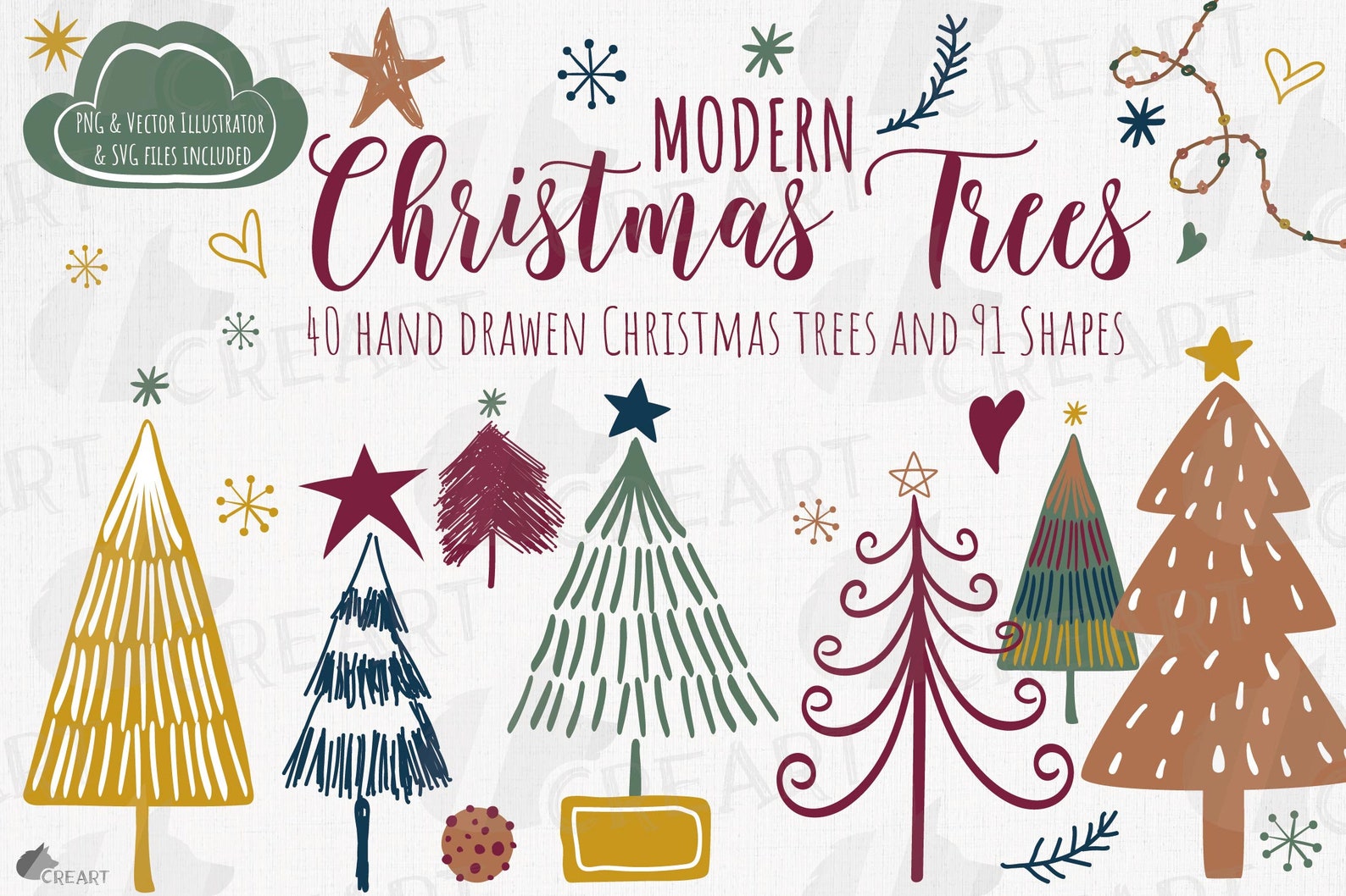 Modern Colorful Christmas Trees and Shapes Clip Art - Etsy