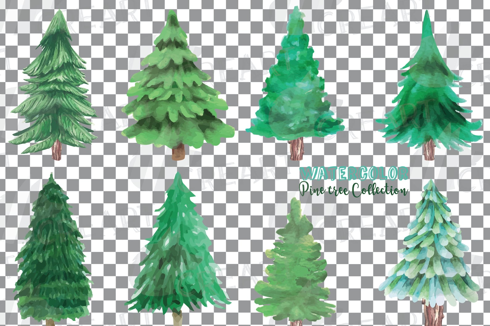 Watercolor Christmas trees clip art. Evergreen pine trees home | Etsy