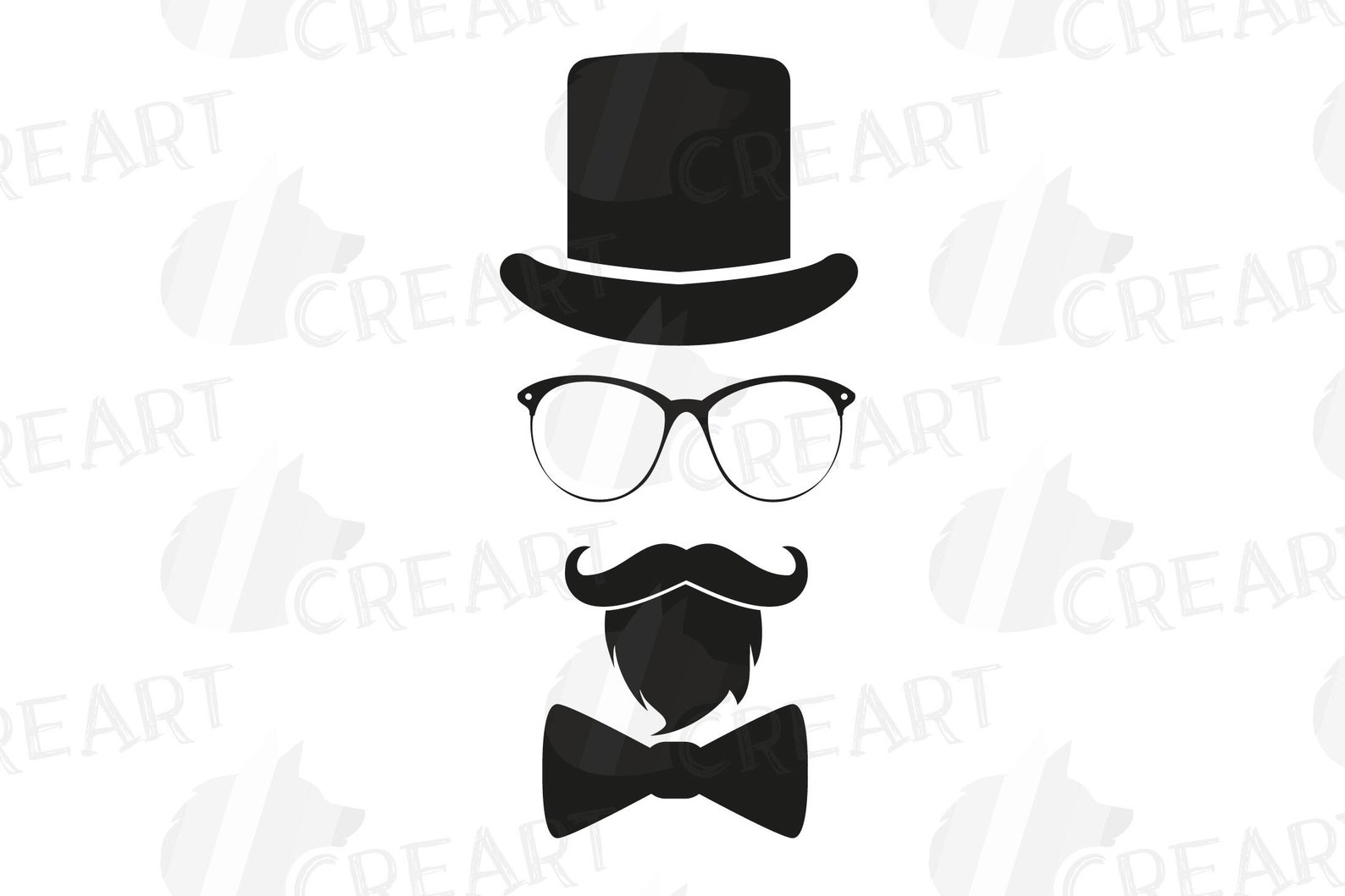 Mustache Hats Glass Bowtie Printable Clip Art Graphic - Etsy