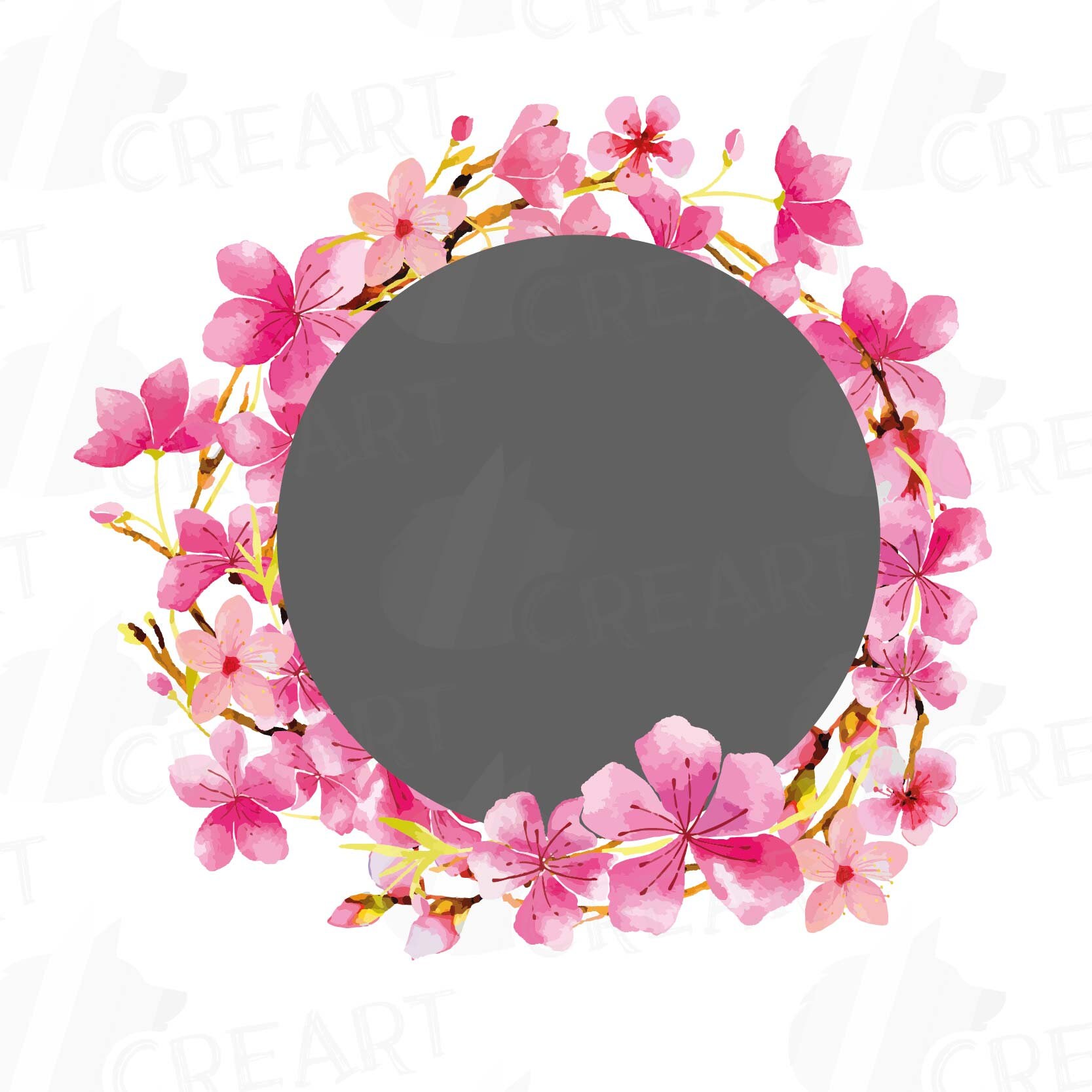 Waterclor Cherry Blossom Wreath Clip Art. Watercolor Flowers | Etsy