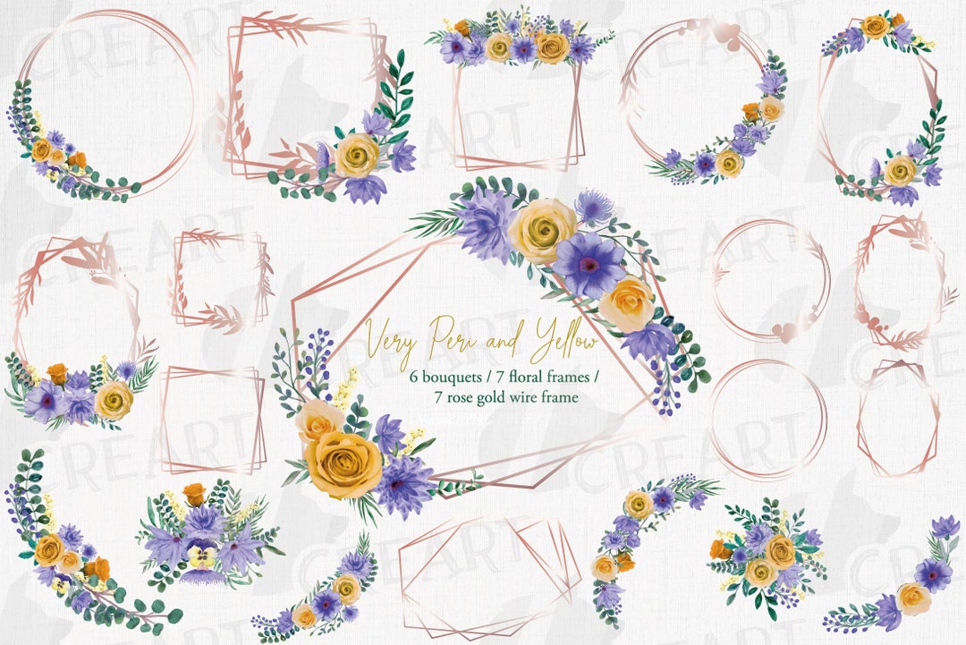 Watercolor Floral Bouquet Clipart: Rose Gold Frames (digital Download ...