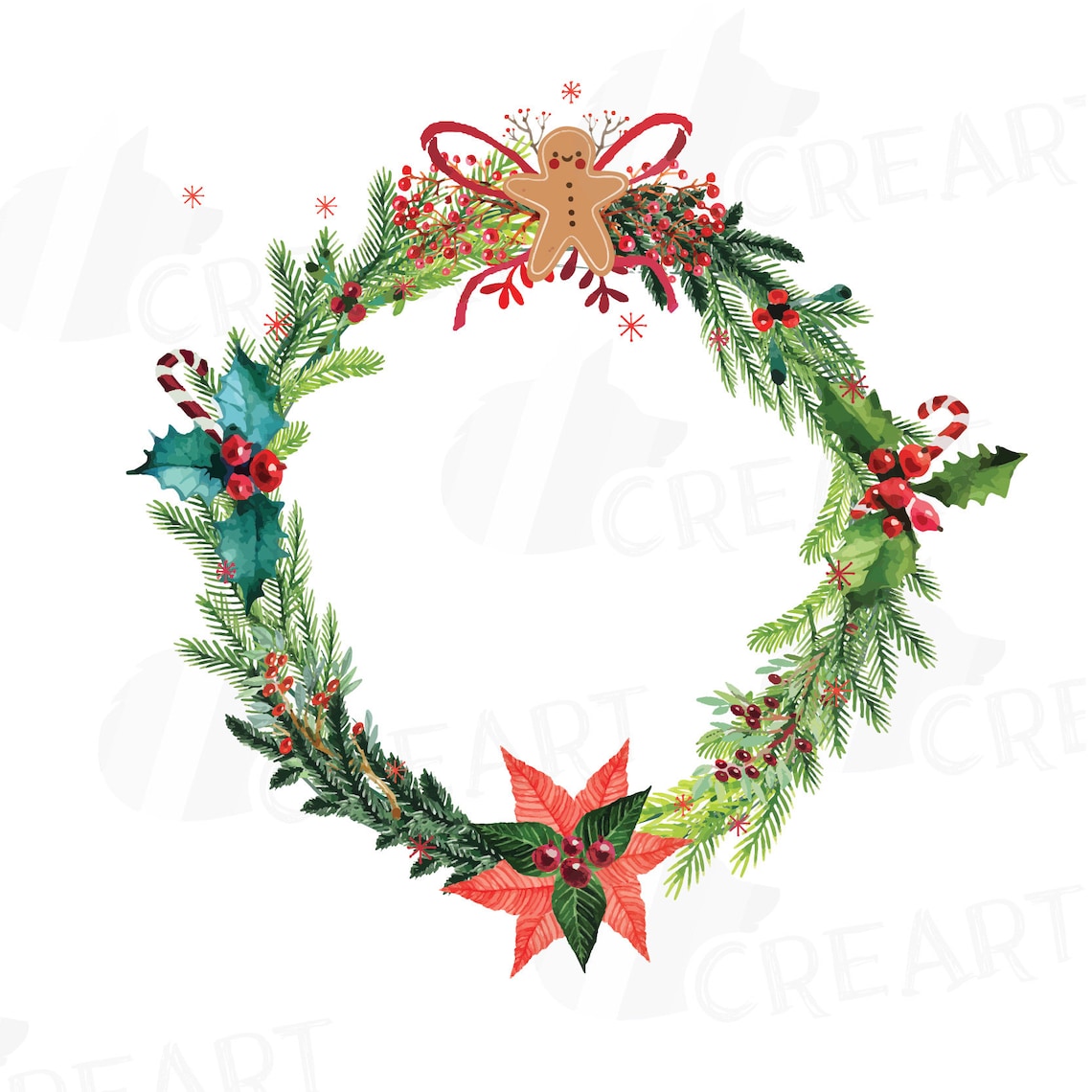 Christmas Wreath Clip Art Holiday Wreath Watercolor Pine - Etsy