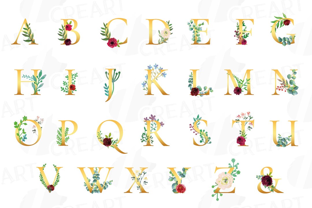 Floral Golden Alphabet Clipart: Wedding Monogram (digital Download) - Etsy