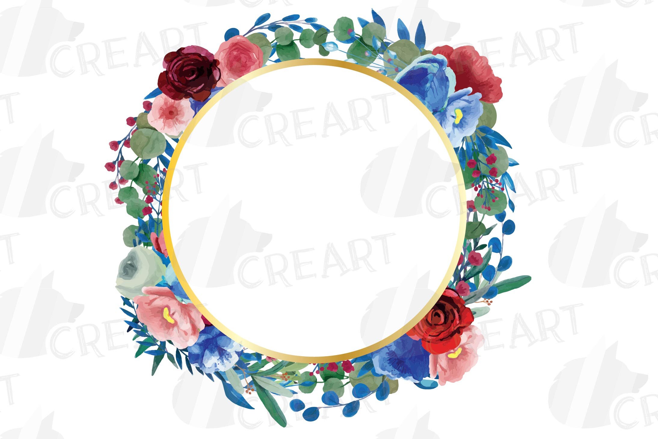 Watercolor Floral Wedding Wreaths and Frames Clip Art. Printable Bridal ...