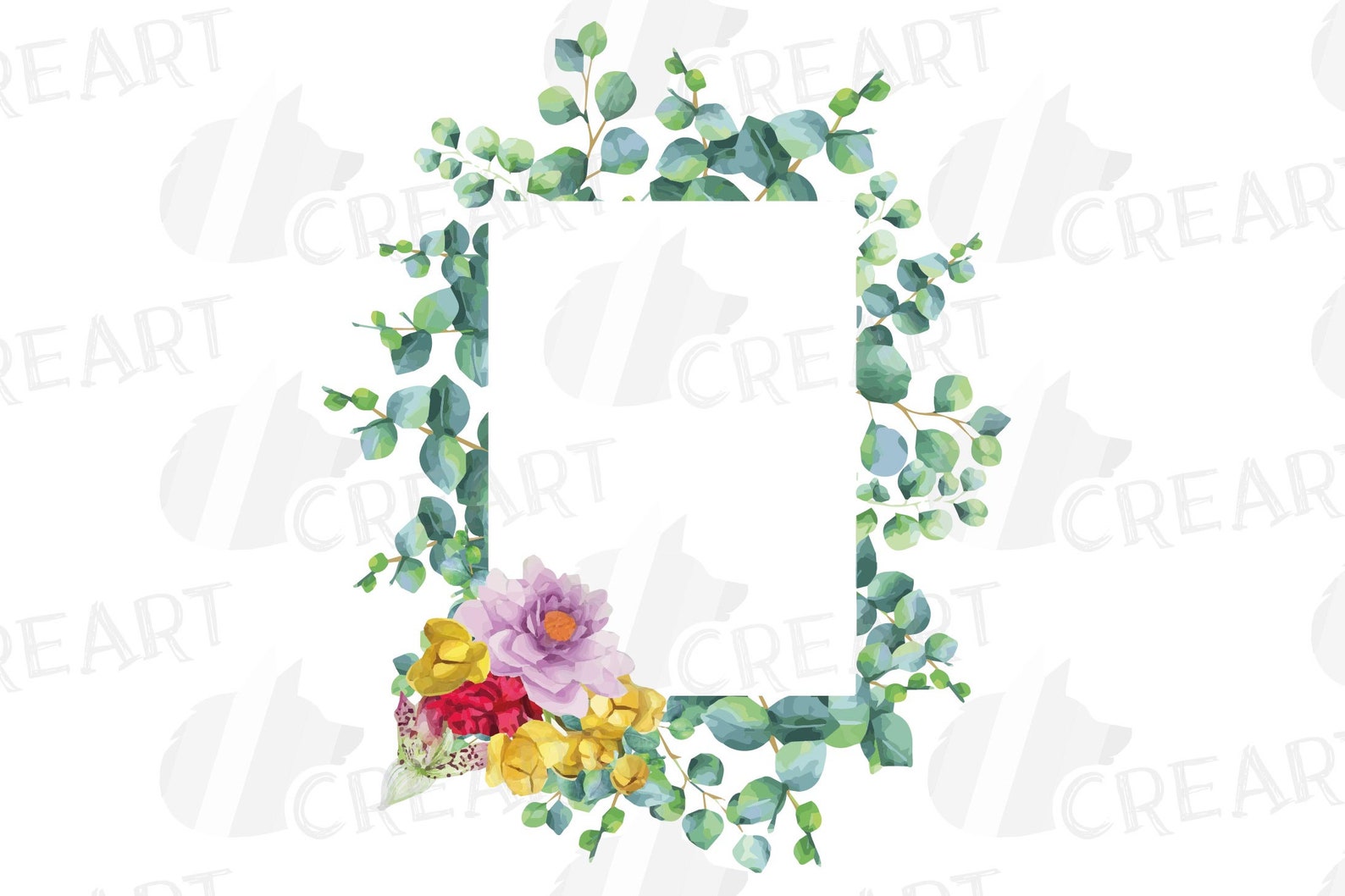 Floral Eucalyptus Frames Watercolor Clip Art Pack Eucalyptus | Etsy