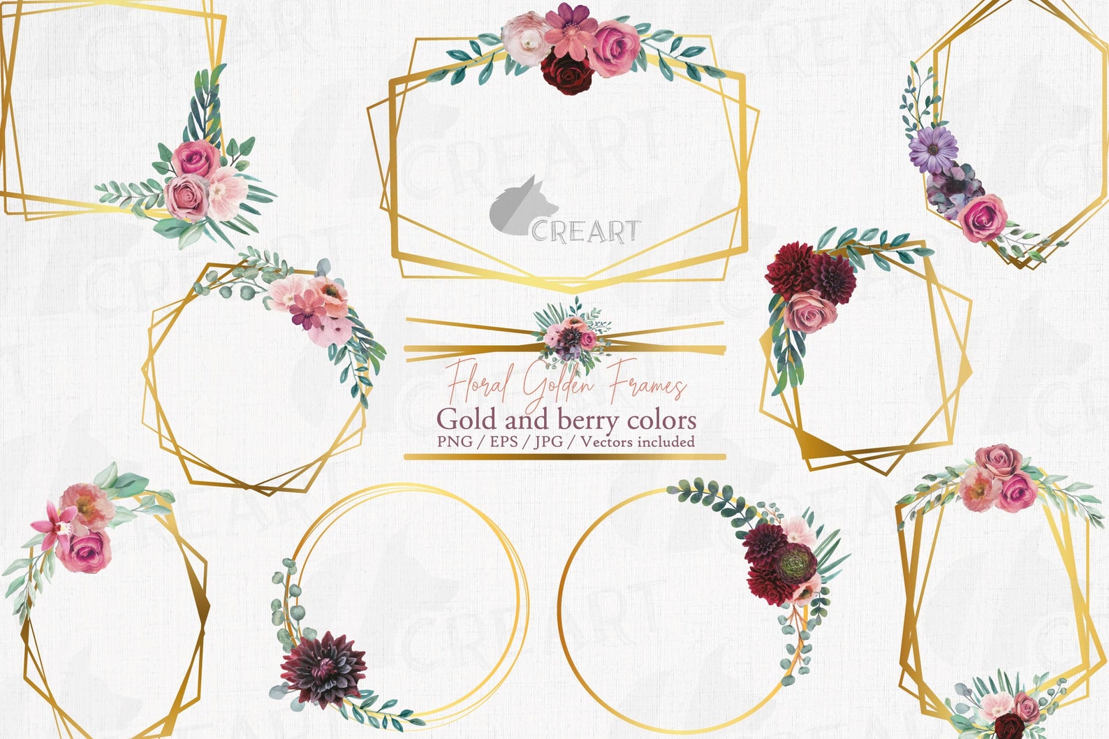 Geometric Frames clipart: Pink floral watercolor wedding | Etsy