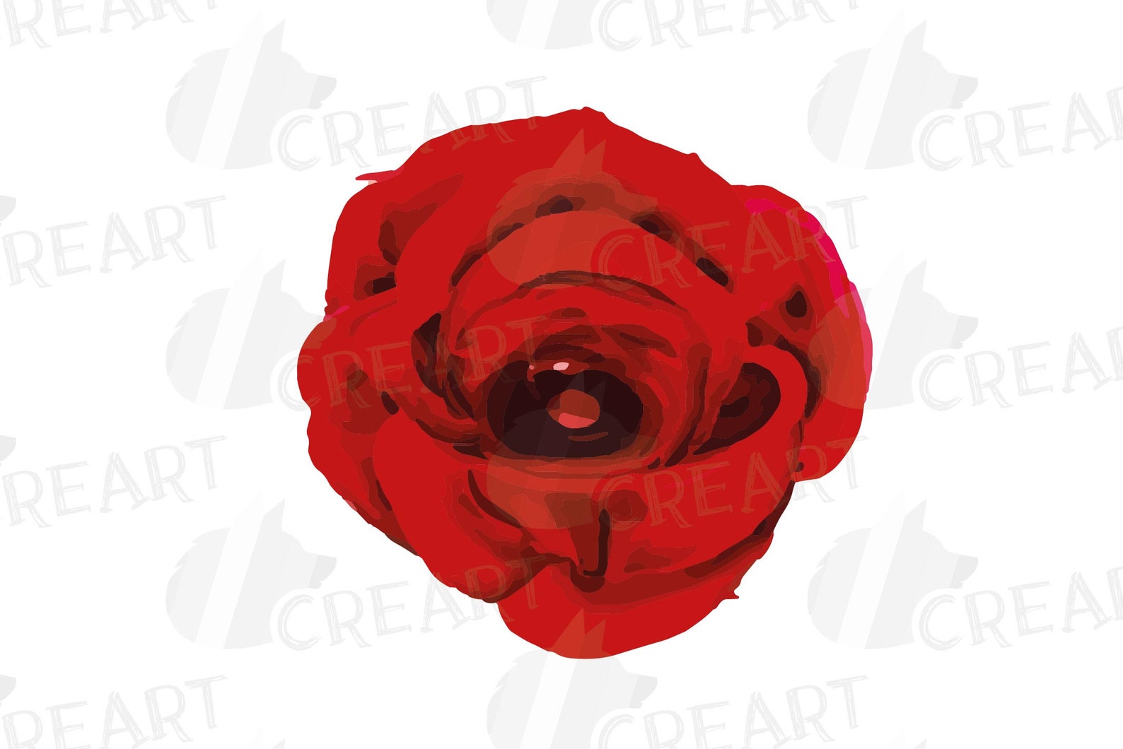 Watercolor True Red Roses and Green Leaves Invitation Clip Art | Etsy