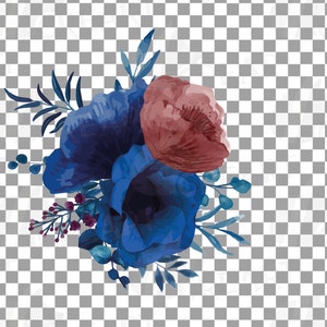 Navy Blue and Blush Pink Floral Watercolor Bouquets Clip Art, Floral ...
