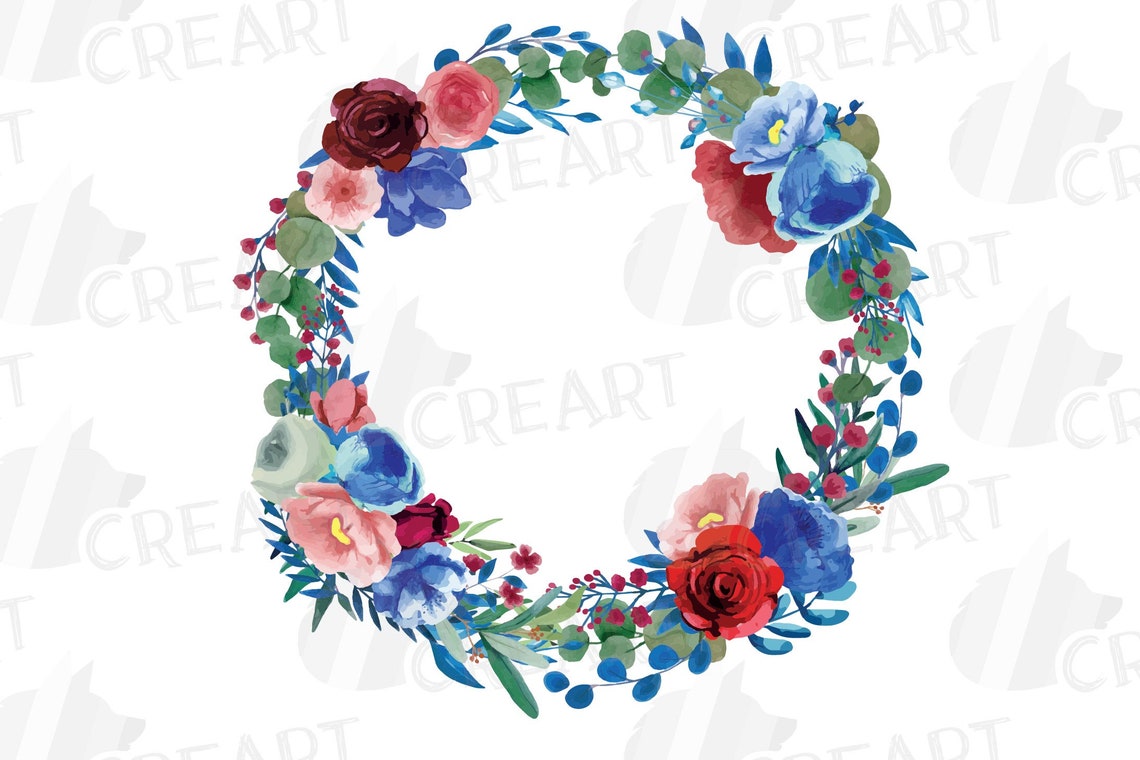 Watercolor Floral Wedding Wreaths and Frames Clip Art. Printable Bridal ...