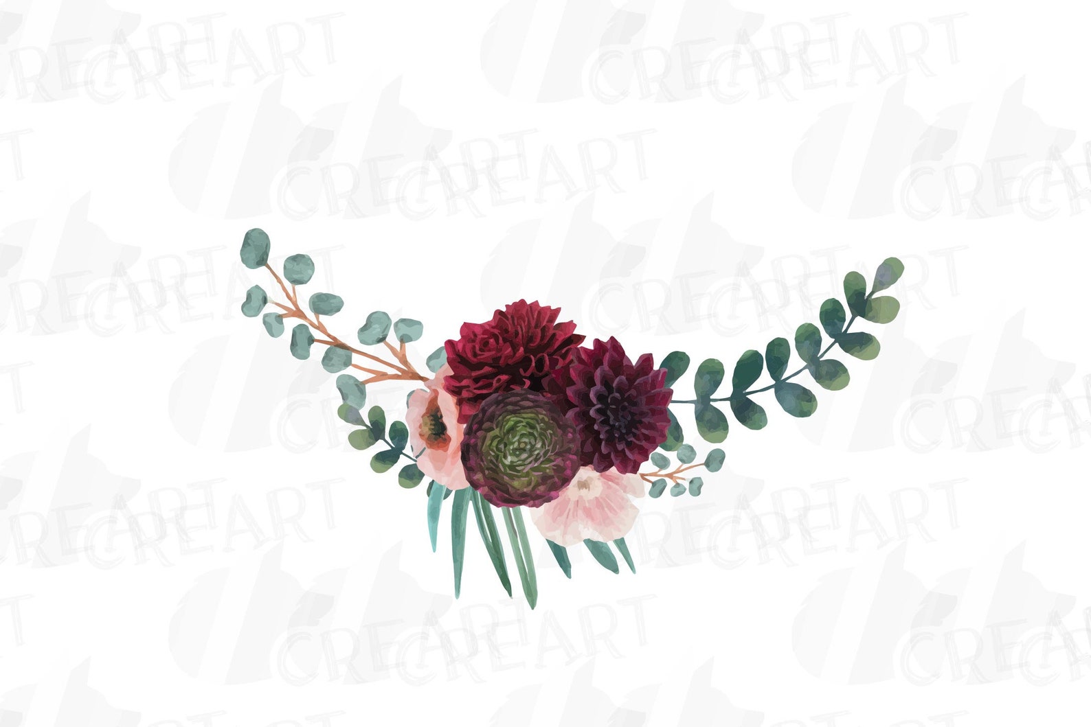 Blush, Burgundy and Gold Floral Bouquets Bridal Templates Clipart ...
