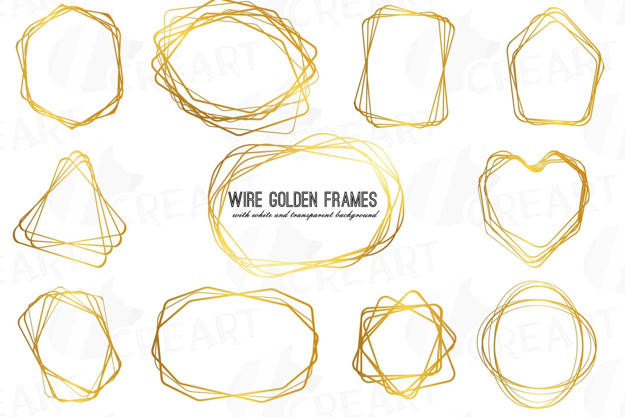 Golden wire frames lineal frames clip art wedding | Etsy