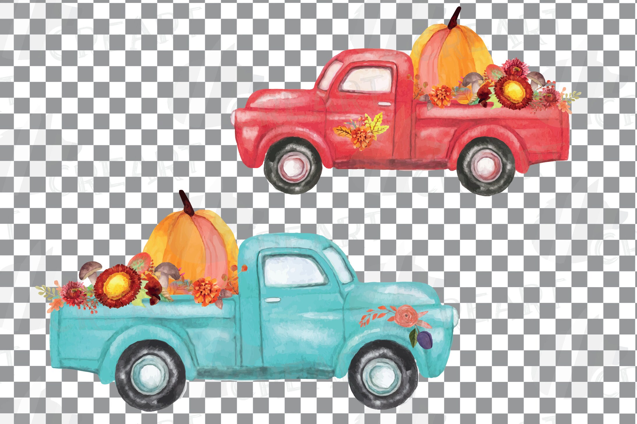 Thanksgiving Pickup Trucks Decoration Clip Art. Watercolor - Etsy
