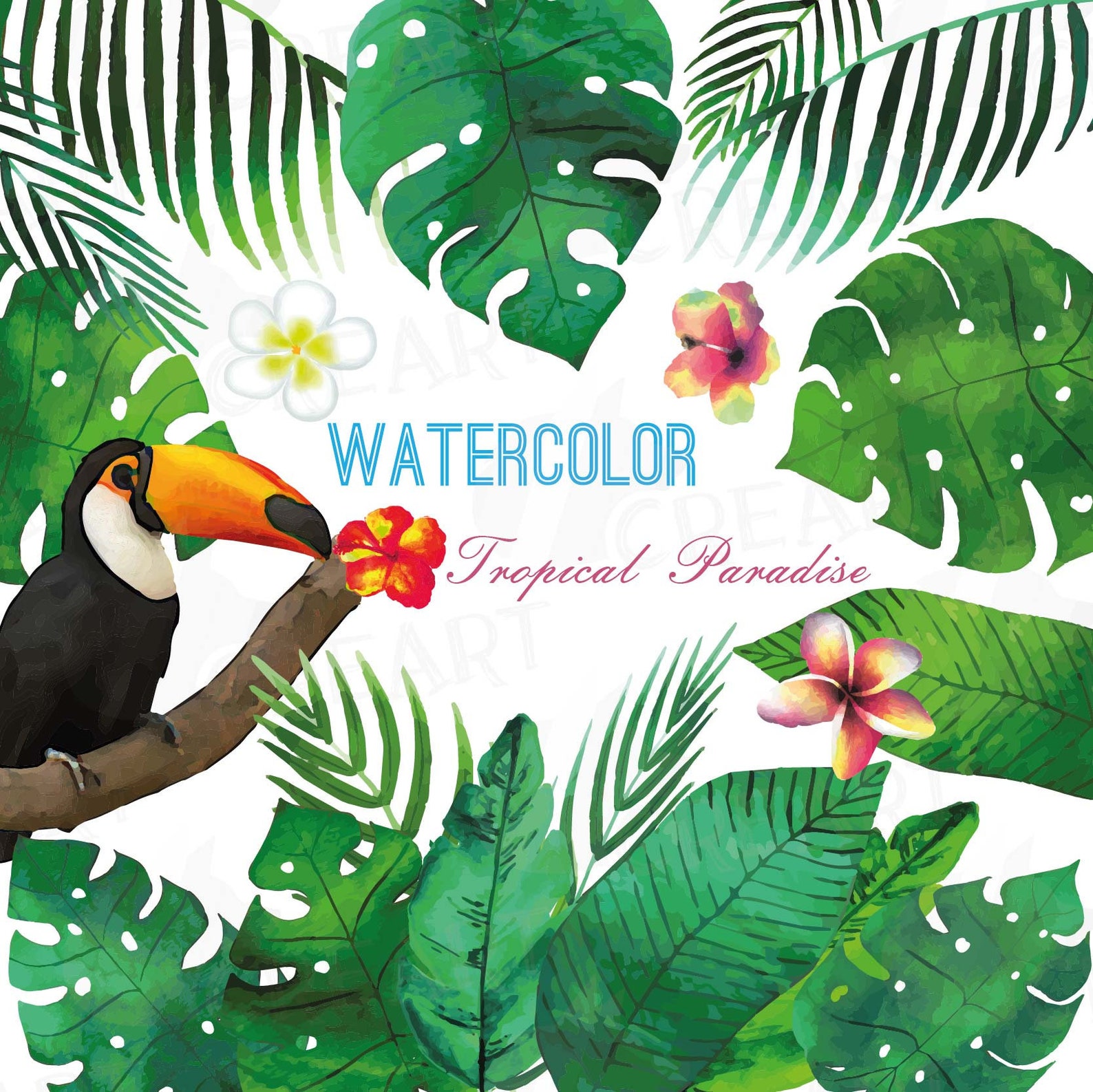 Tropical Paradise Watercolor Clip Art Pack Watercolor | Etsy