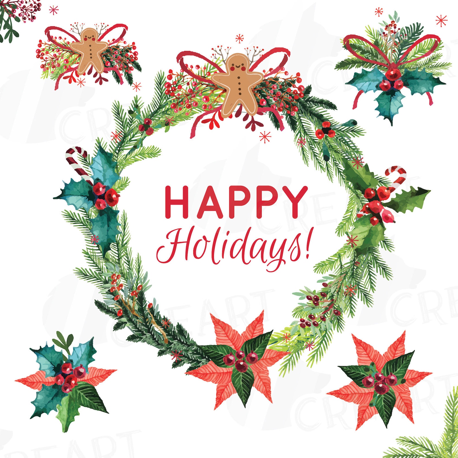 Christmas Wreath Clip Art Holiday Wreath Watercolor Pine - Etsy