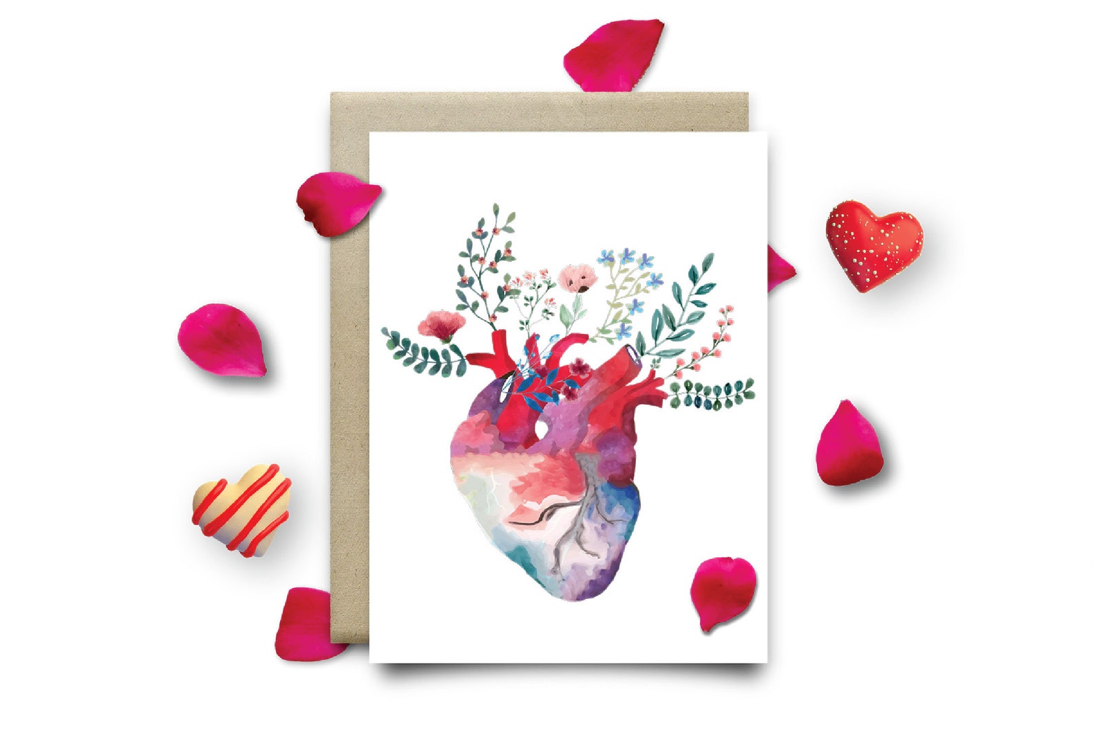 Flowering Anatomical Heart Valentine's Day Card Design. - Etsy