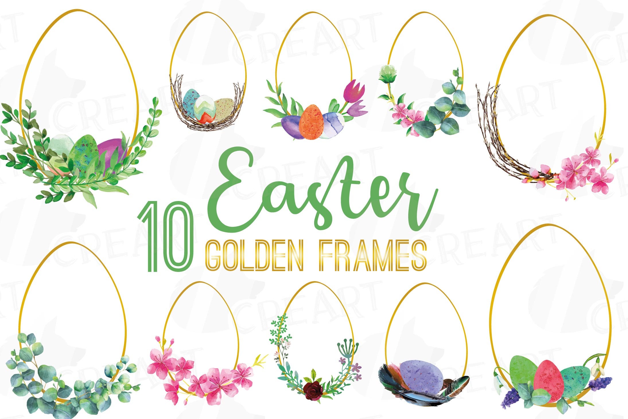 Easter Golden Watercolor Floral Frames Floral Frames Clip - Etsy