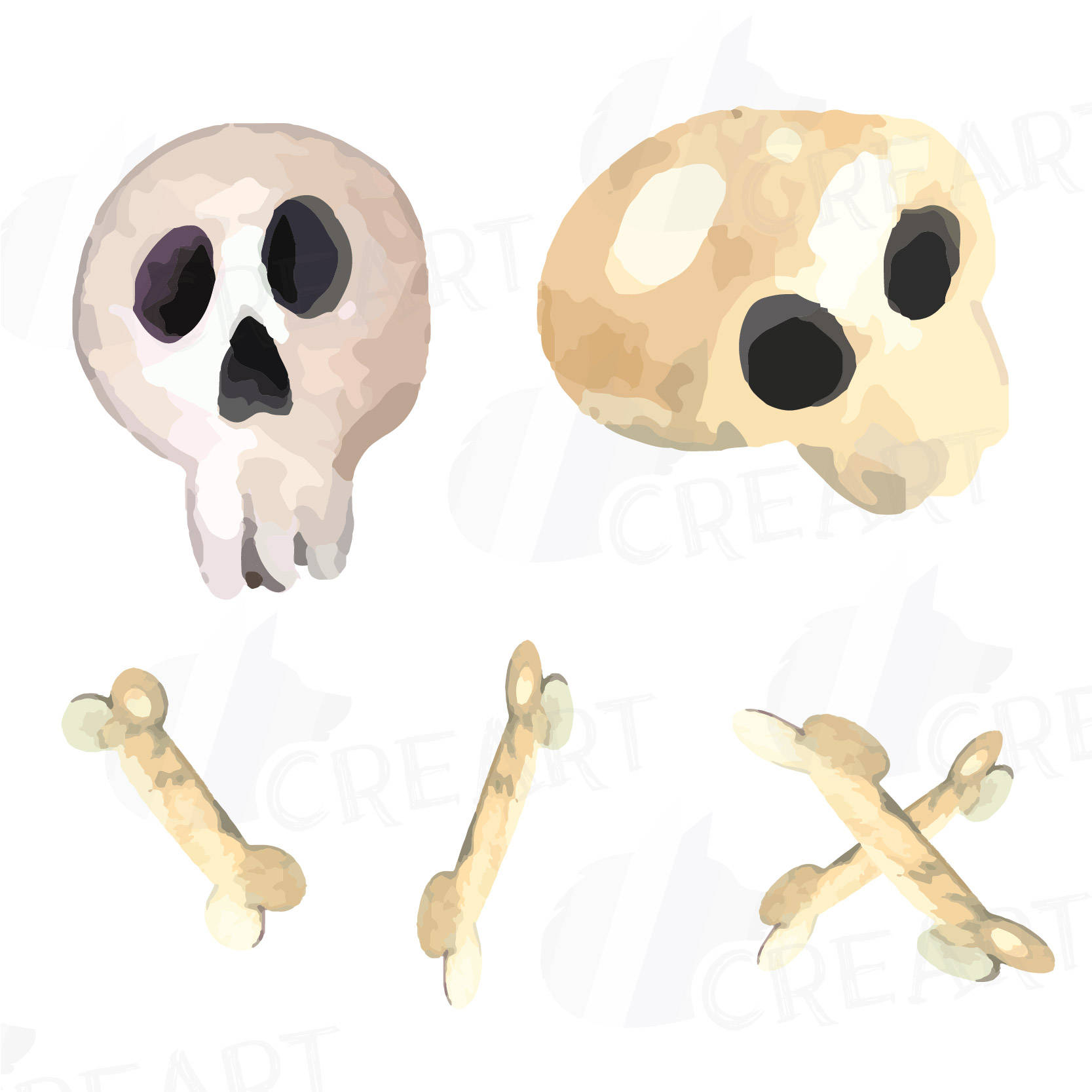 Watercolor Halloween Clip Art Pack. Halloween Candy Collection, Skulls ...