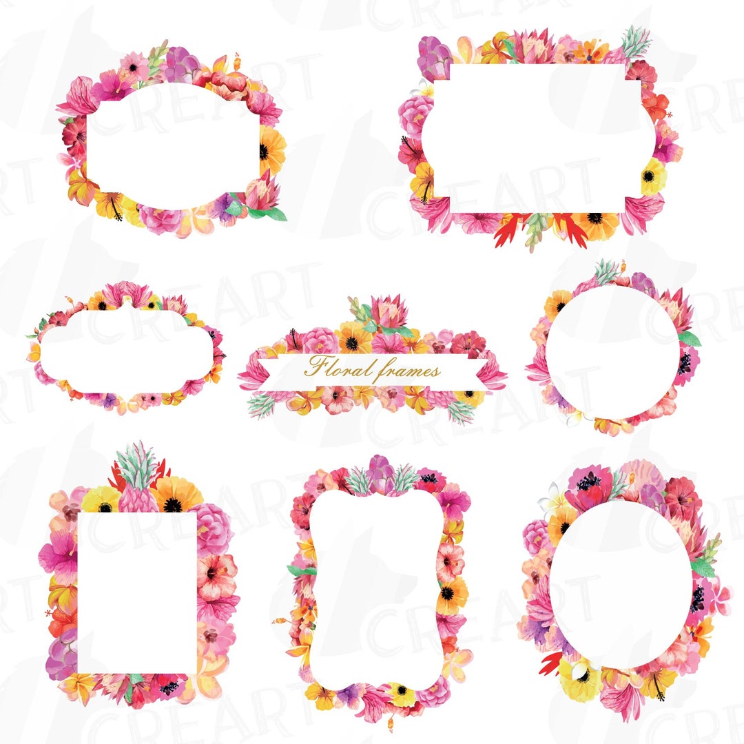 Floral Frames Watercolor Clip Art Collection, Borders, Sweet Digital ...
