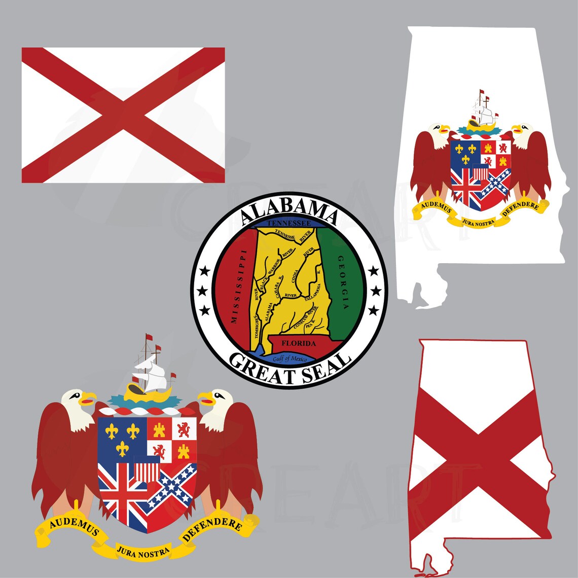 Alabama State Map Flag and Seal Clipart Collection. AI Eps - Etsy