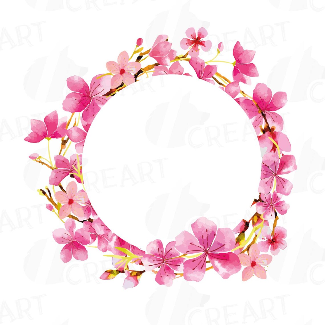 Waterclor Cherry Blossom Wreath Clip Art. Watercolor Flowers | Etsy
