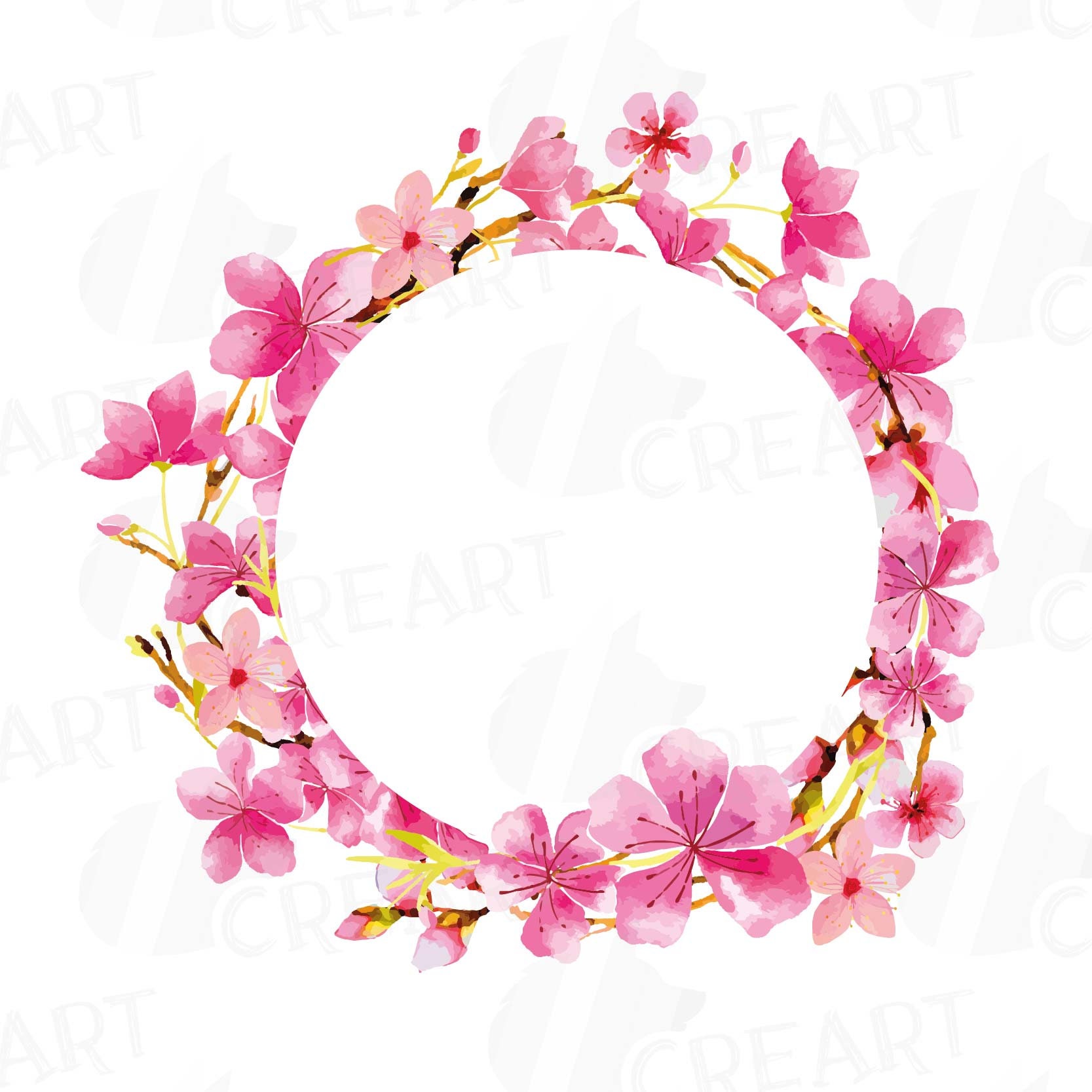 Waterclor Cherry Blossom Wreath Clip Art. Watercolor Flowers | Etsy