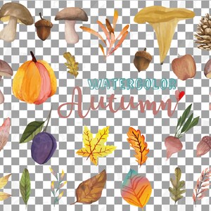Printable Autumn Watercolor Decor Elements. Leaves, Acorn, Mushroom ...