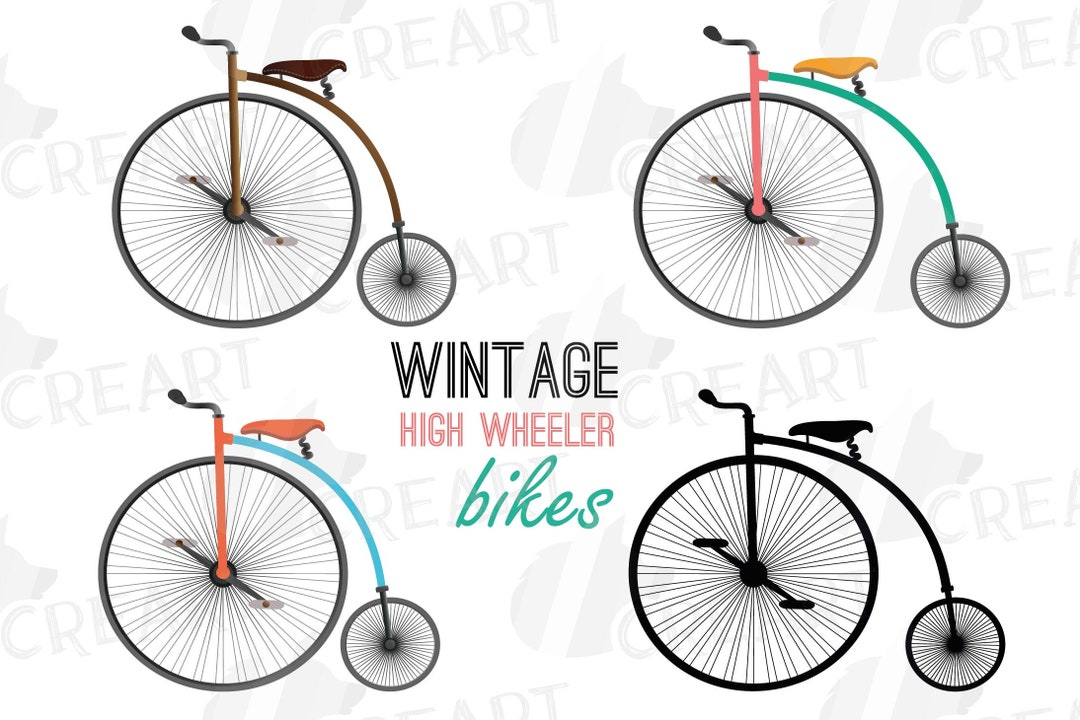 Penny-farthing Clipart: Vintage High Wheeler Bicycle Graphics (PNG, JPG ...