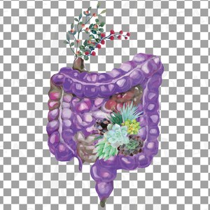 Floral Anatomical Intestines Decor. Watercolor Blooming Human Intestine ...