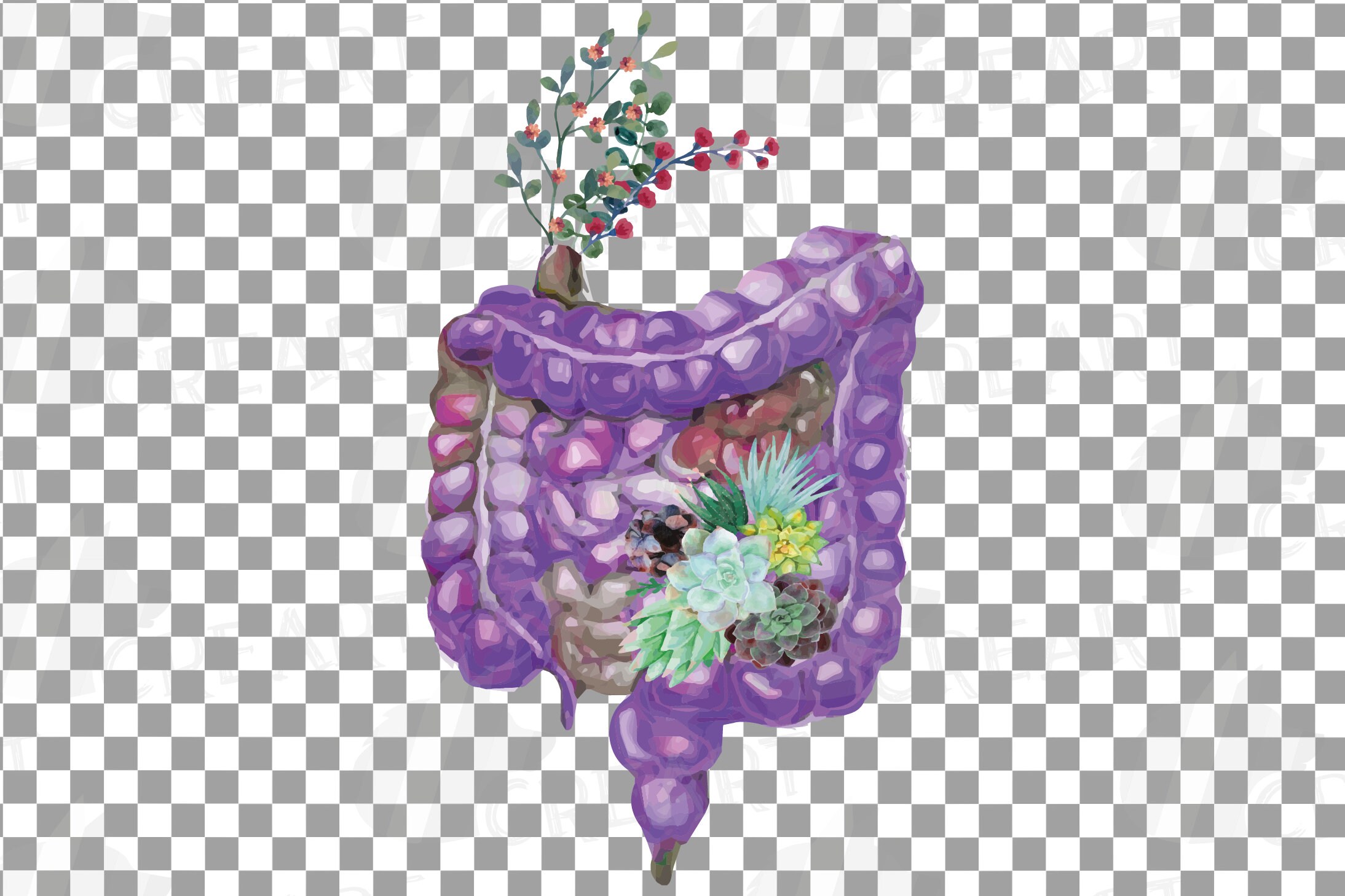 Floral Anatomical Intestines Decor. Watercolor Blooming Human | Etsy