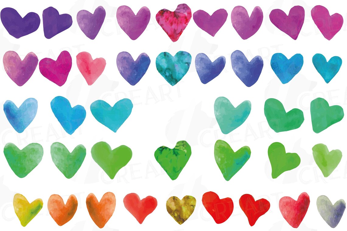 Watercolor Little Hearts Clip Art Colorful Valentine 2 - Etsy