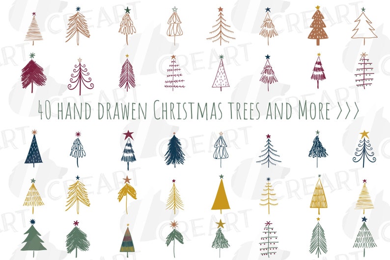 Modern Colorful Christmas Trees and Shapes Clip Art Collection. Boho ...