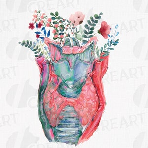 Watercolour Floral Larynx With Thyroid Graphic Design. Floral Human ...