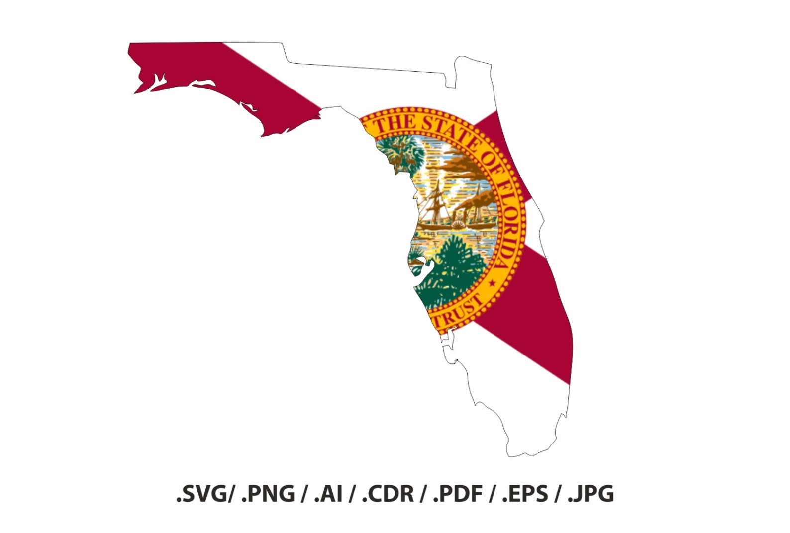 Florida State Map With Flag Outline Florida Flag State - Etsy