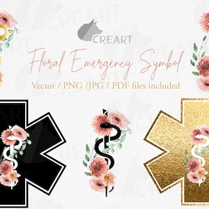 Floral Medical Emergency Symbol Decor Design. Golden Emergency Care ...