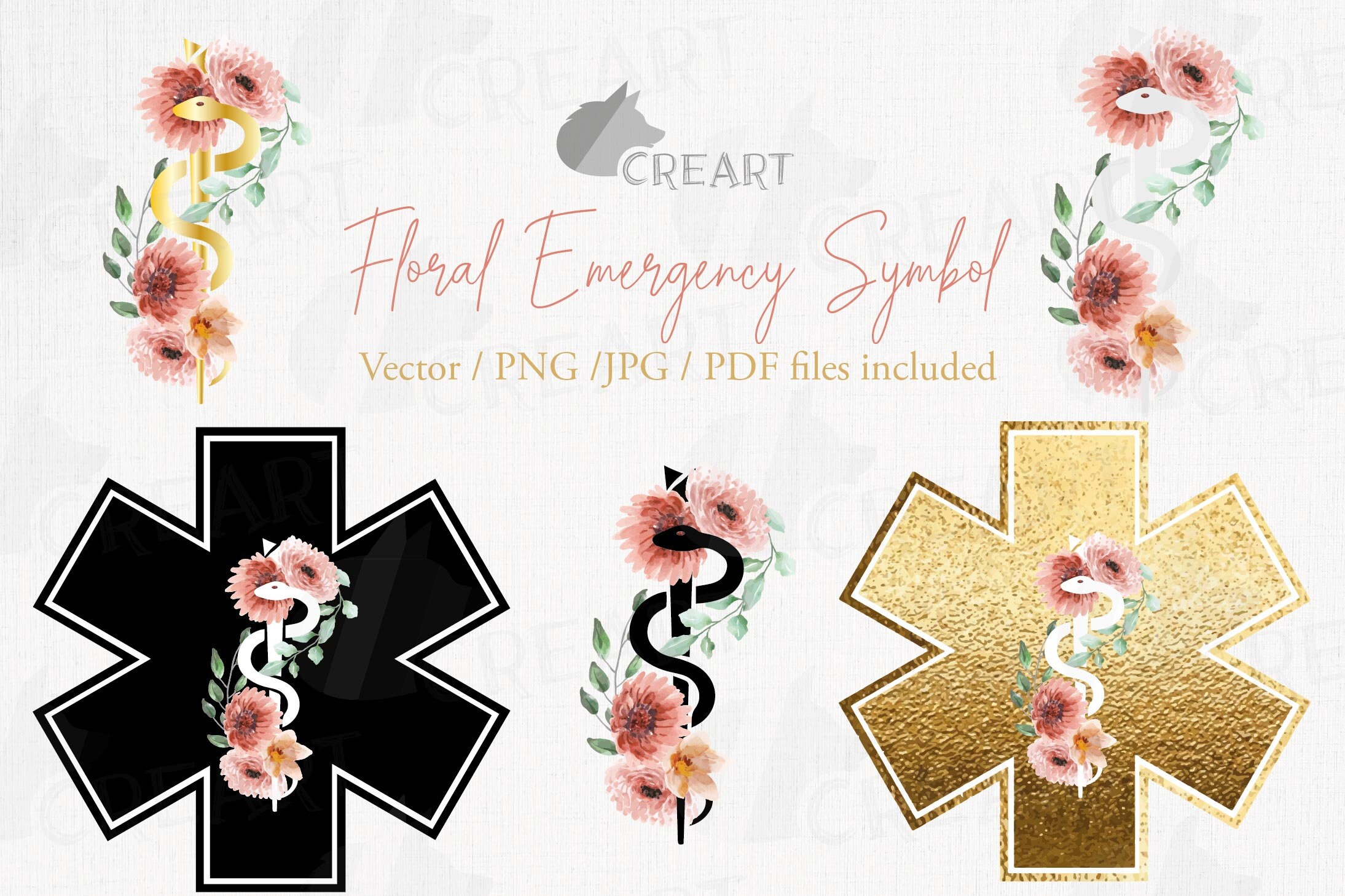 Floral Medical Emergency Symbol Decor Design. Golden Emergency | Etsy