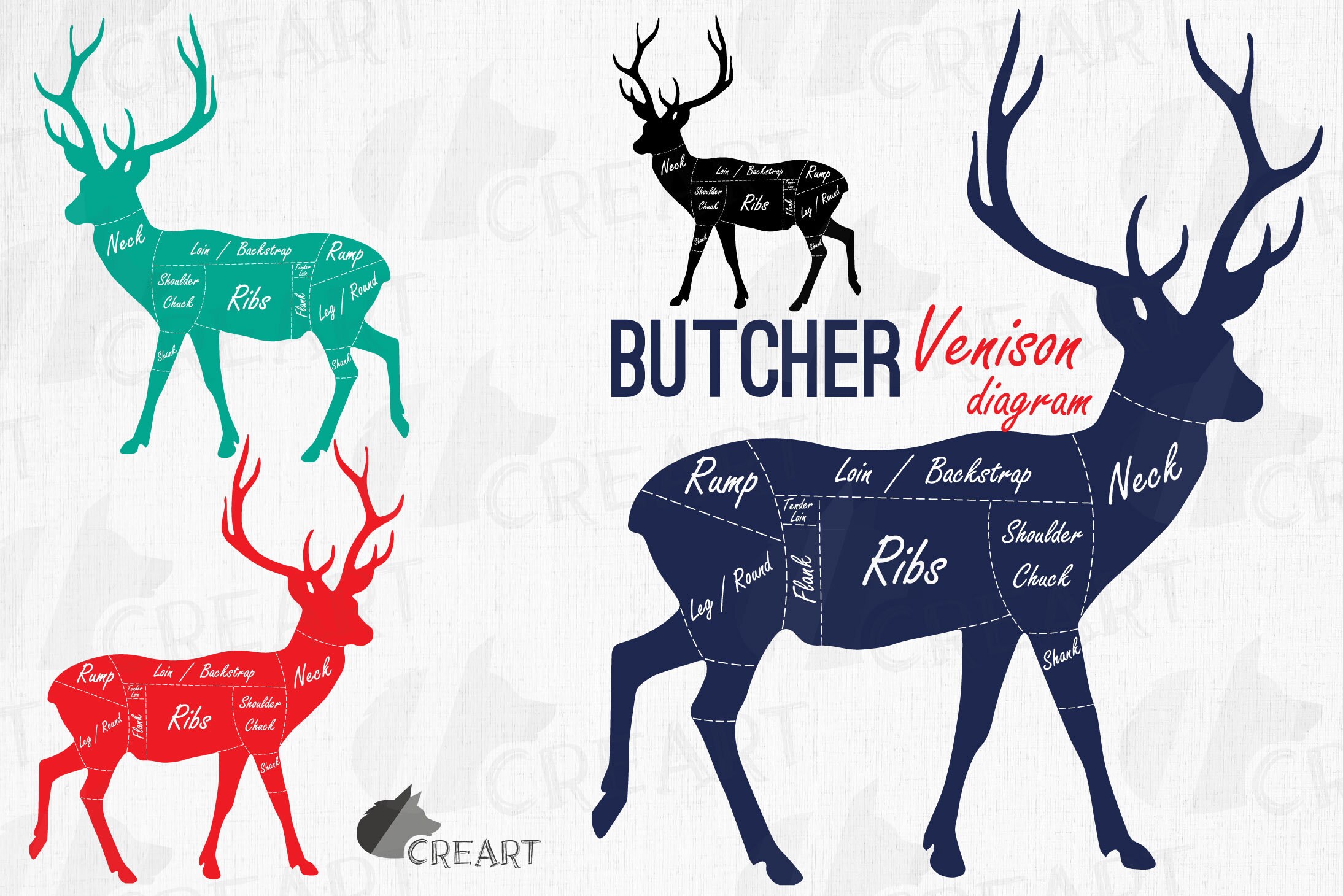 Butcher Chart: Cuts of Venison. Deer Meat Cut Diagram - Etsy