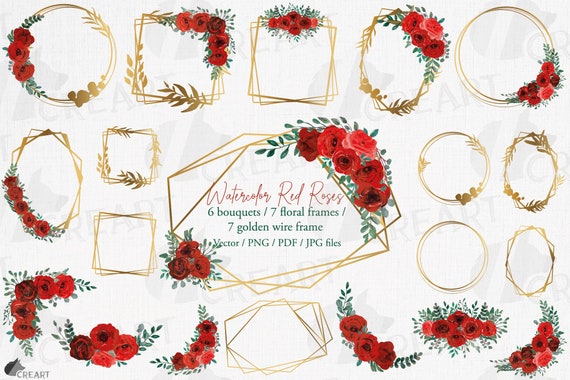 Red Rose Wedding Floral Templates. Watercolor True Red Rose - Etsy