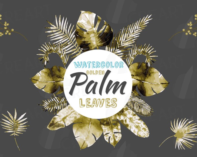 Gold Foil Leaves Clipart, Palm Leaves Clip Art, Gold Leaf, Digital ...